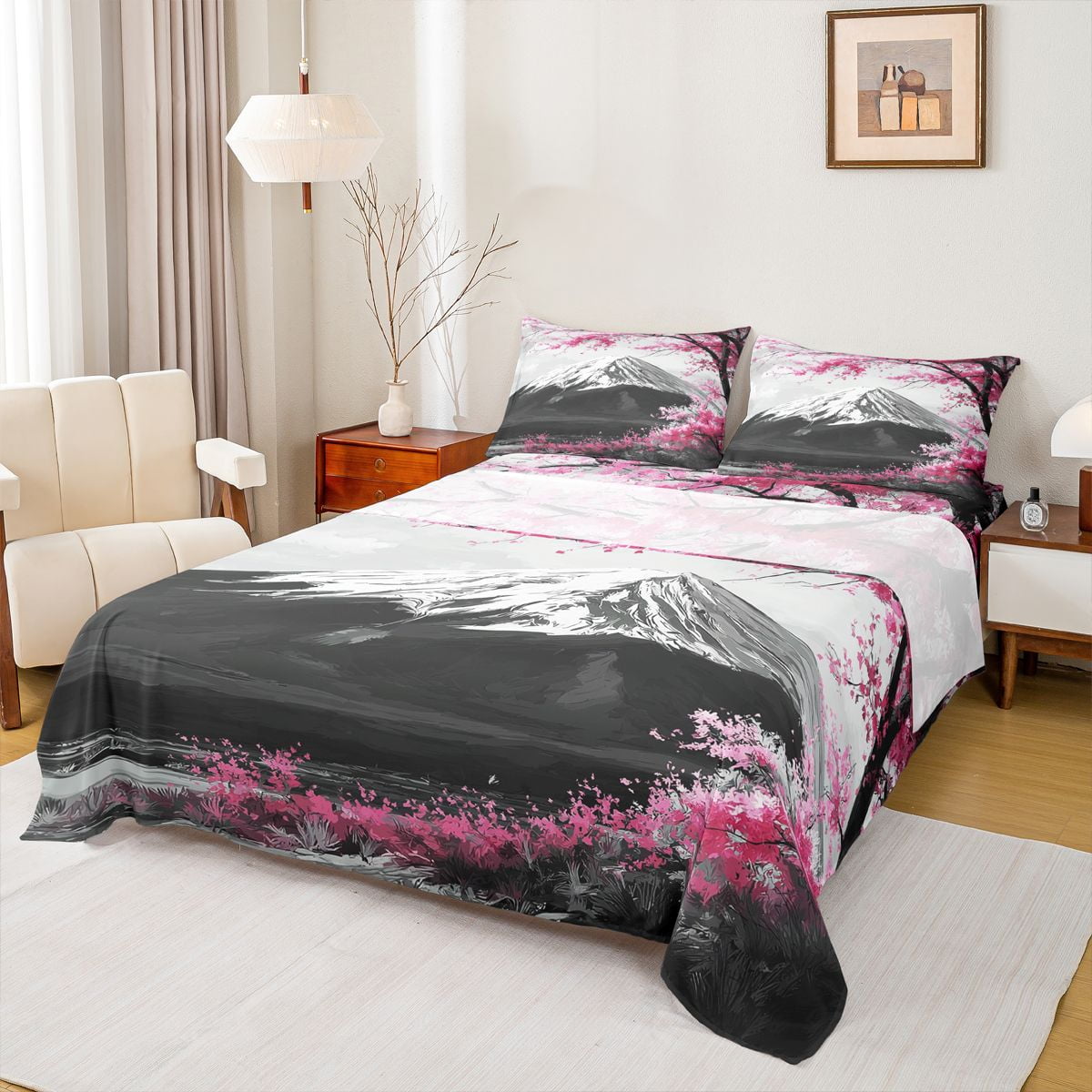 Castle Fairy Mount Fuji Cherry Blossom Bed Sheets,Japanese Style King ...