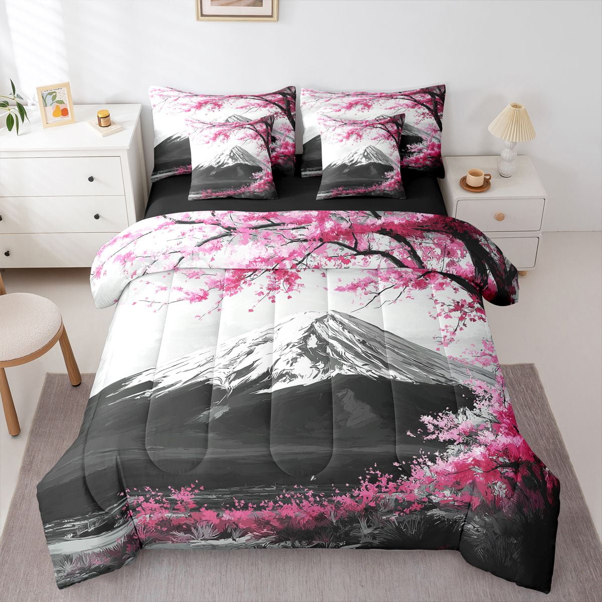 Castle Fairy Mount Fuji Cherry Blossom Bedding Comforter Set,Japanese ...