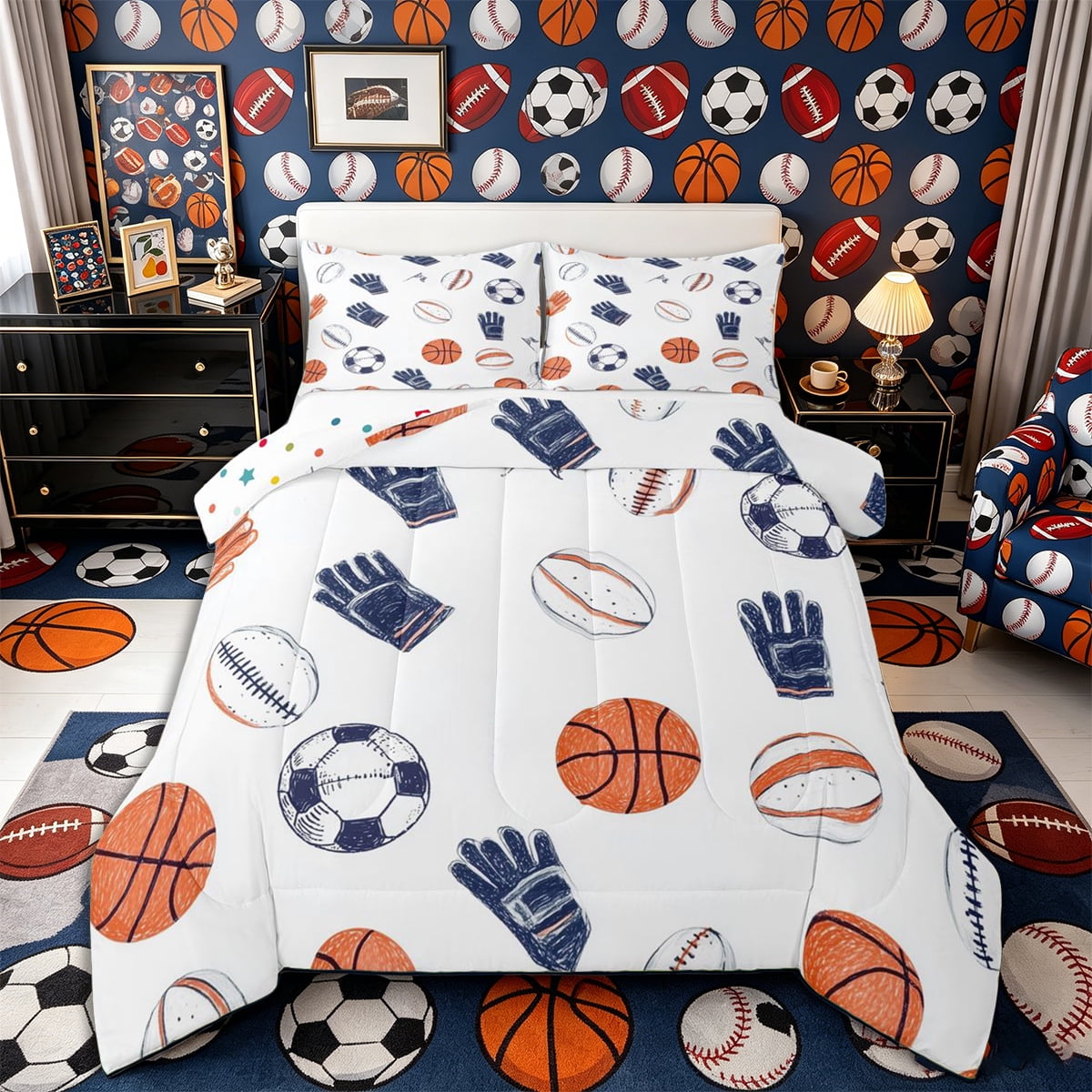 Castle Fairy Multi-Sport Balls Full Size Comforter Sets 3-Piece, Hand ...