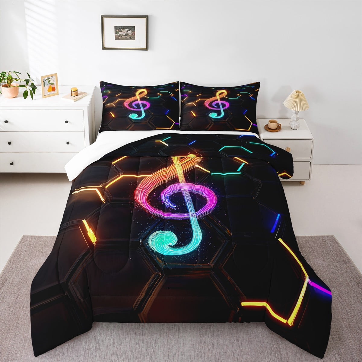 Castle Fairy Musical Notes 3 Pieces Queen Comforter Set,Geometric ...