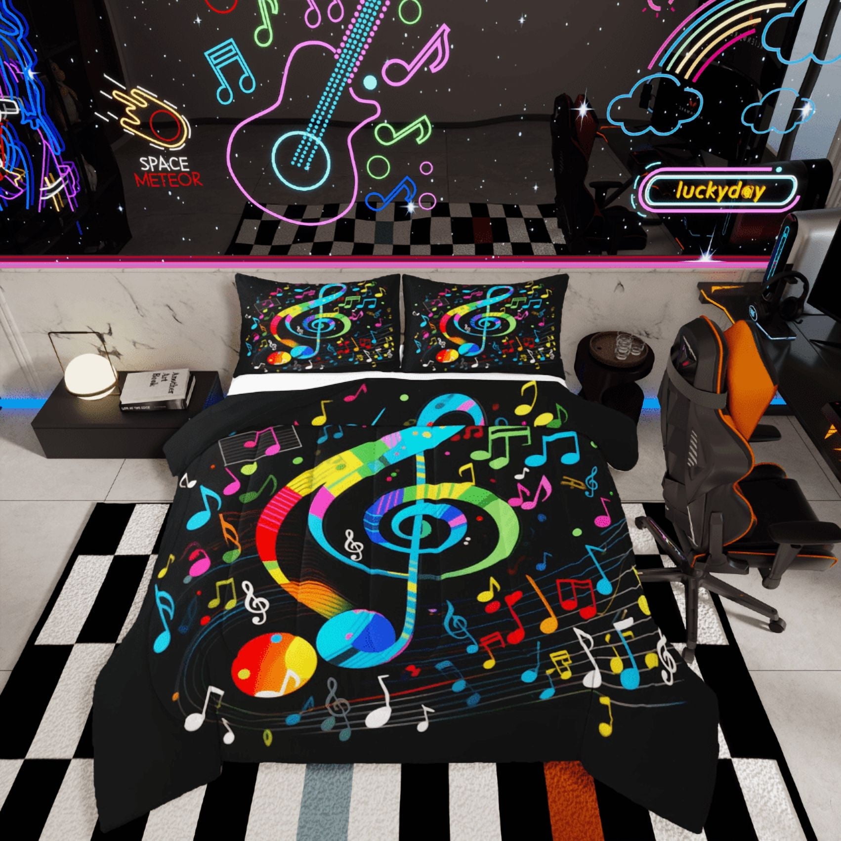 Castle Fairy Musical Notes 3 Pieces Queen Comforter Set,Gradient Ombre ...