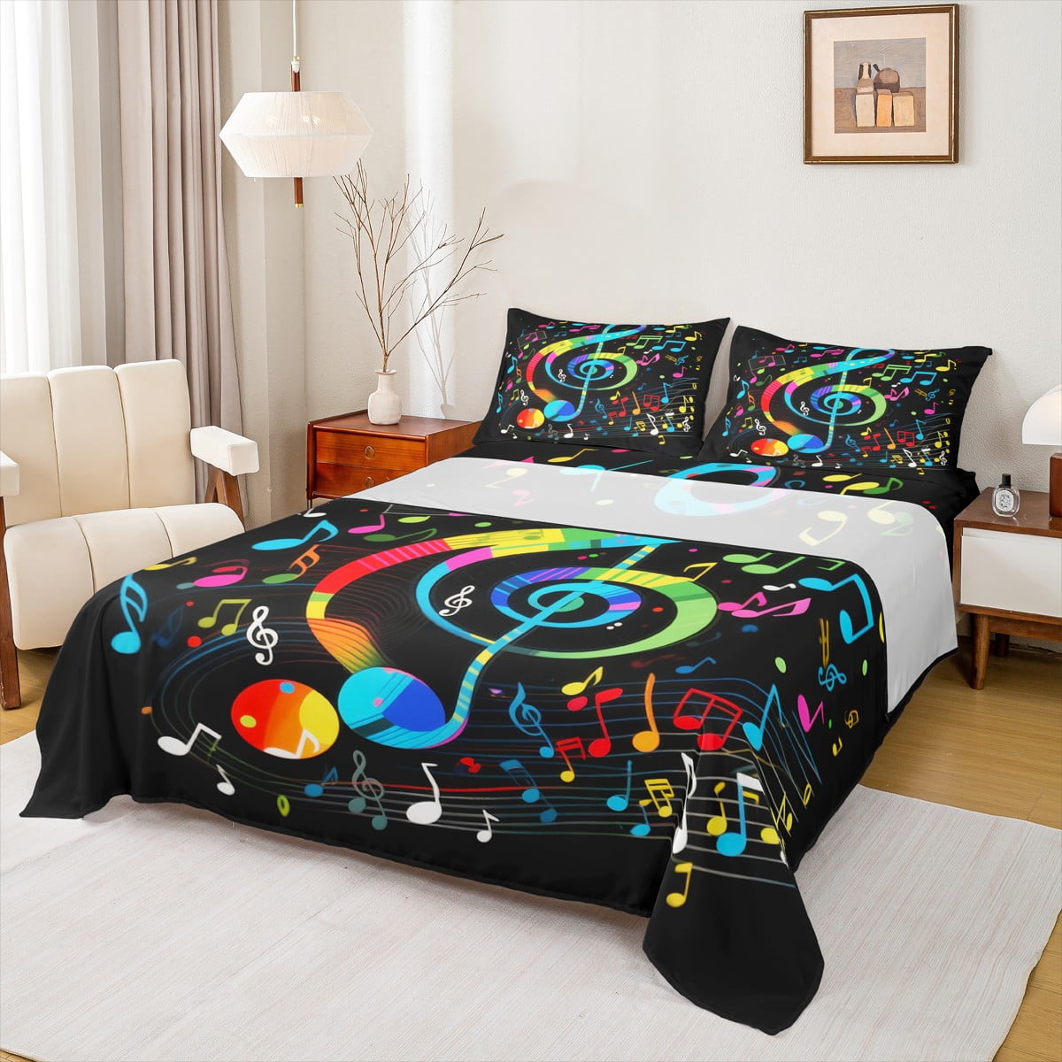 Castle Fairy Musical Notes 4-Piece Full Size Sheets,Gradient Ombre Bed ...