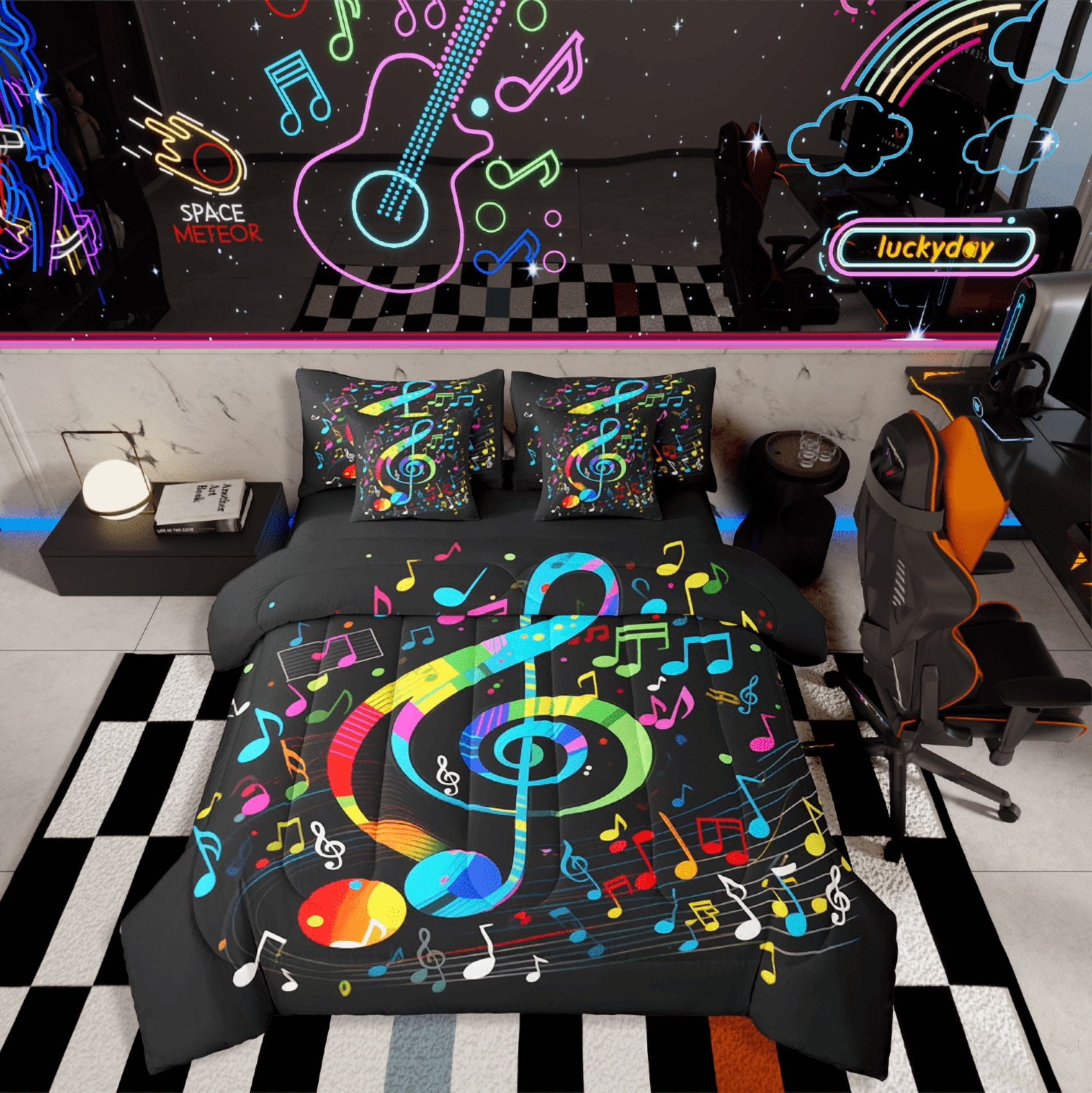 Castle Fairy Musical Notes 7pcs Bedding Comforter Set,Gradient Ombre ...