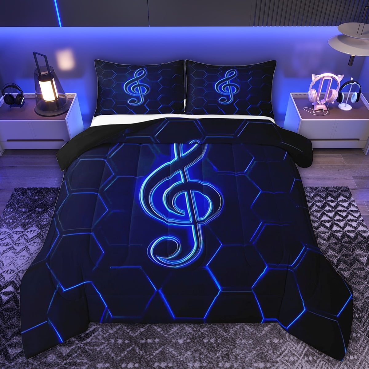 Castle Fairy Musical Notes Queen Comforter Set,Geometric Honeycomb ...
