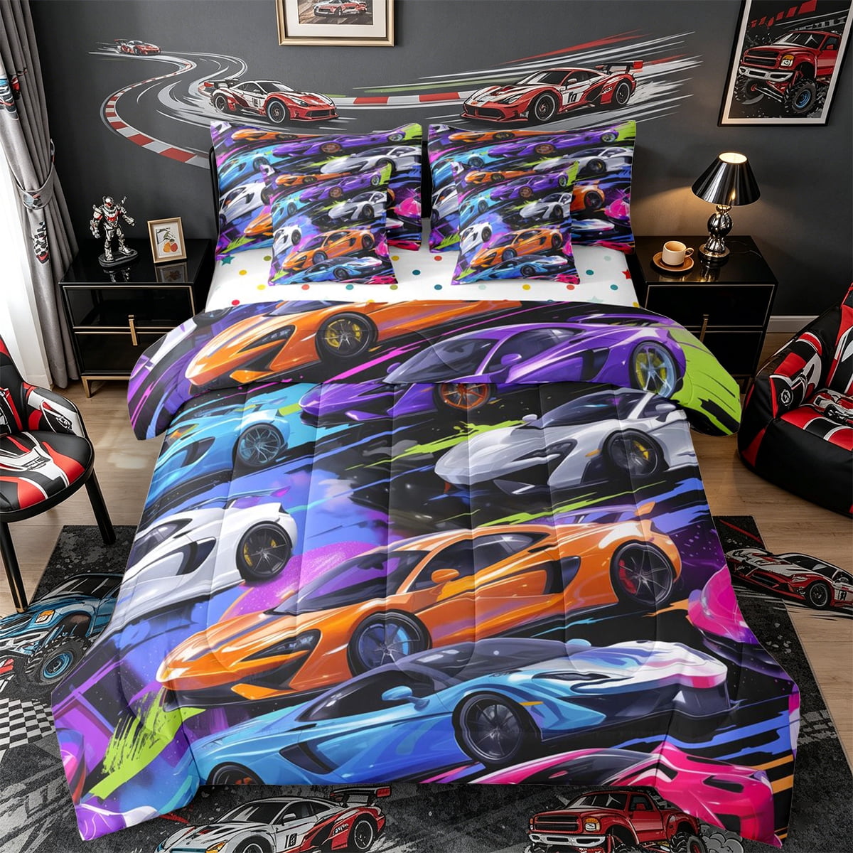 Castle Fairy Neon Cyberpunk Supercar Twin Bedding Sets 7-Piece for ...