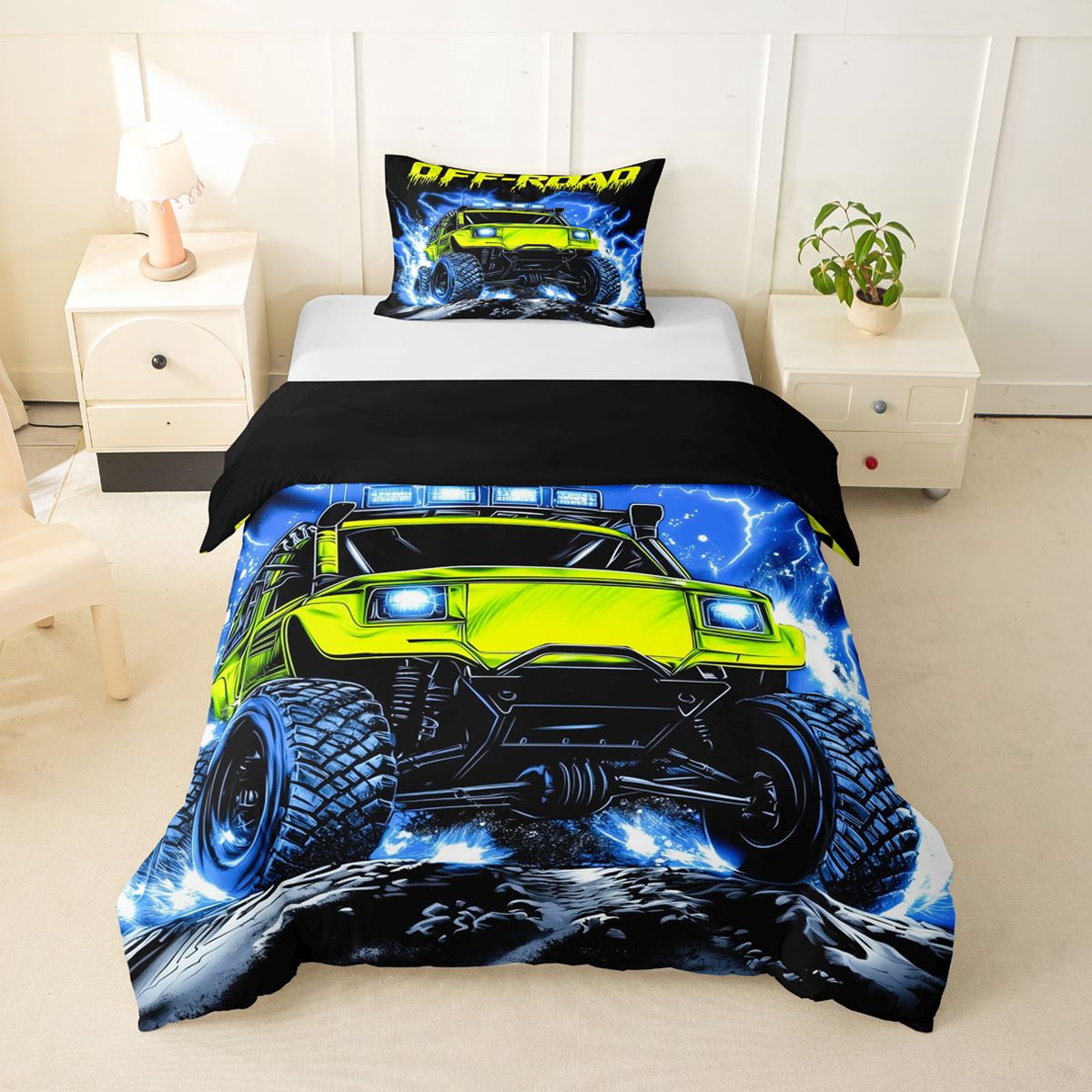 Castle Fairy Neon Off-Road Truck Twin Bedding for Boys, Lightning Rock ...