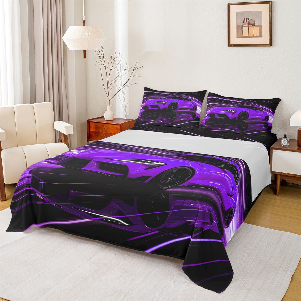 Castle Fairy Neon Sports Car Bed Sheets 4pcs for Teens, Light Trail ...