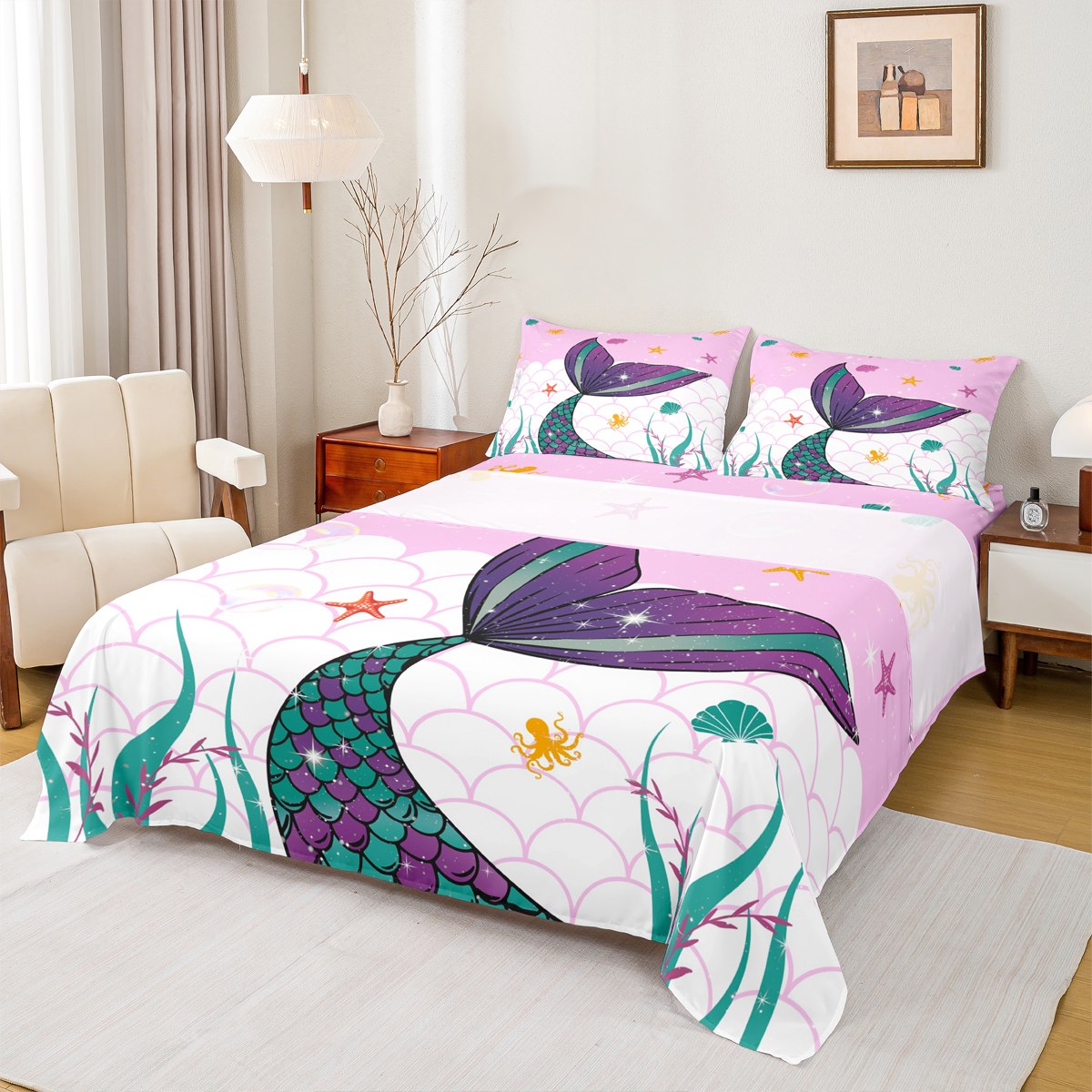 Castle Fairy Ocean Mermaid 4 Pieces Queen Sheet Sets for Kids Children ...