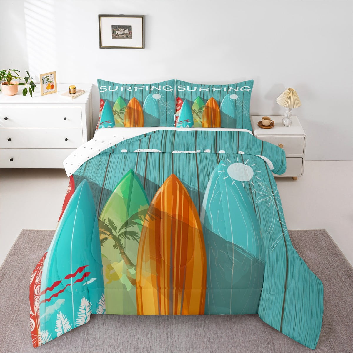 Castle Fairy Ocean Surfing 3 Pieces Queen Comforter Set,Lodge Cabin ...