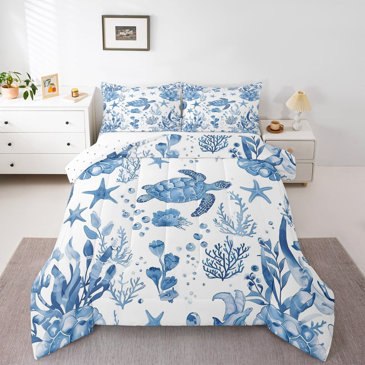 Castle Fairy Ocean Turtle Starfish 3-Piece Full Size Comforter Sets ...