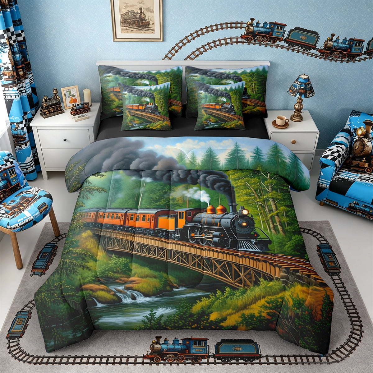 Castle Fairy Oil Painting Train Bedding Comforter Set 7-Piece for Teens ...