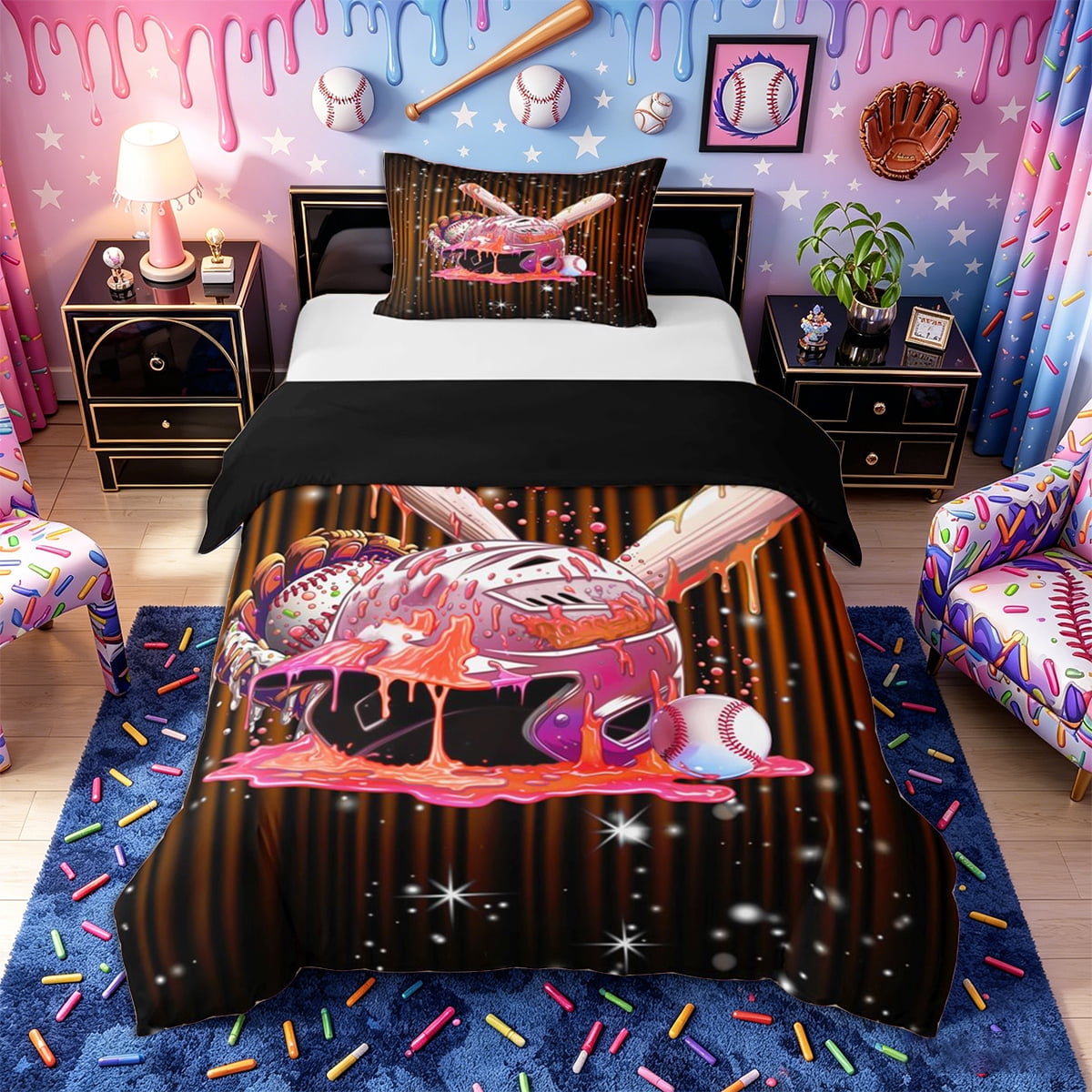 Castle Fairy Orange Baseball Helmet Bat Twin Duvet Cover, Gradient ...