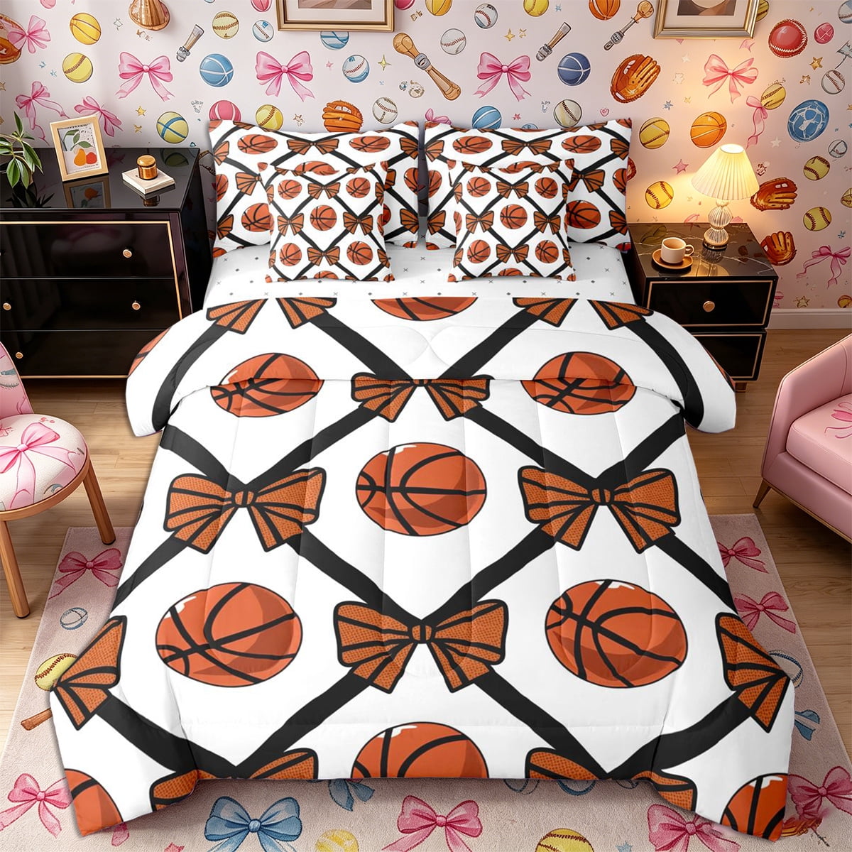 Castle Fairy Orange Basketball Full Size Bedding Sets 7 Pieces, Sport ...
