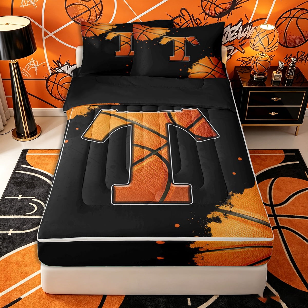 Castle Fairy Orange Basketball Initial T Zipper Full Size Comforter ...