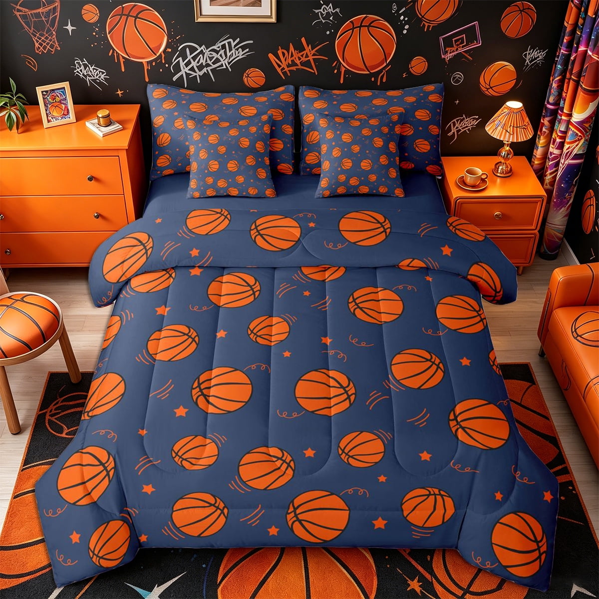 Castle Fairy Orange Basketball Twin Bedding 7-Piece, Sport Theme ...