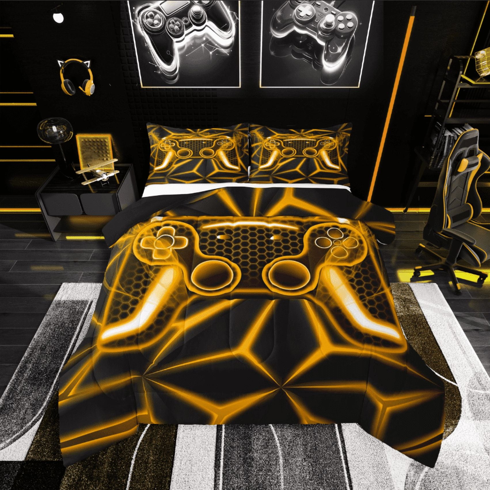 Castle Fairy Orange Gamepads 3-Piece Full Size Comforter Sets,Geometric ...