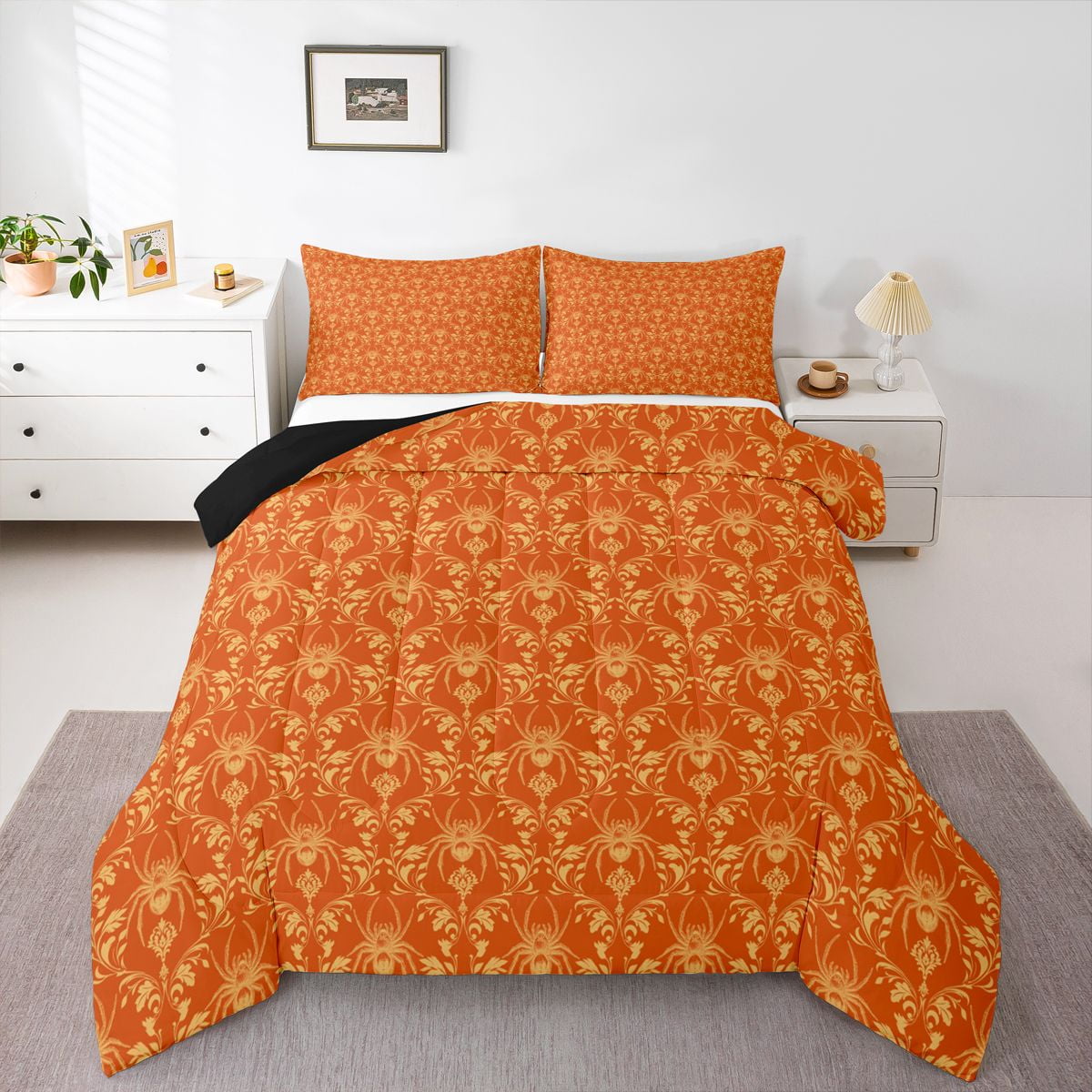 Castle Fairy Orange Spider Damask Queen Comforter Set,Exotic Style ...