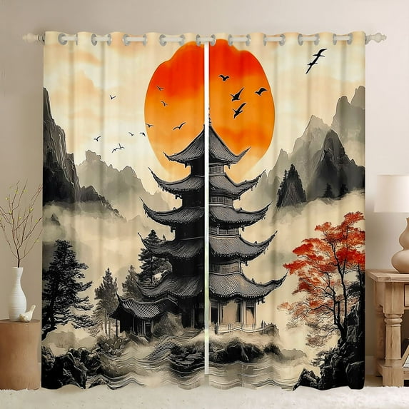 Castle Fairy Oriental Blackout Curtains Set of 2 (52x84 Each),Japanese ...