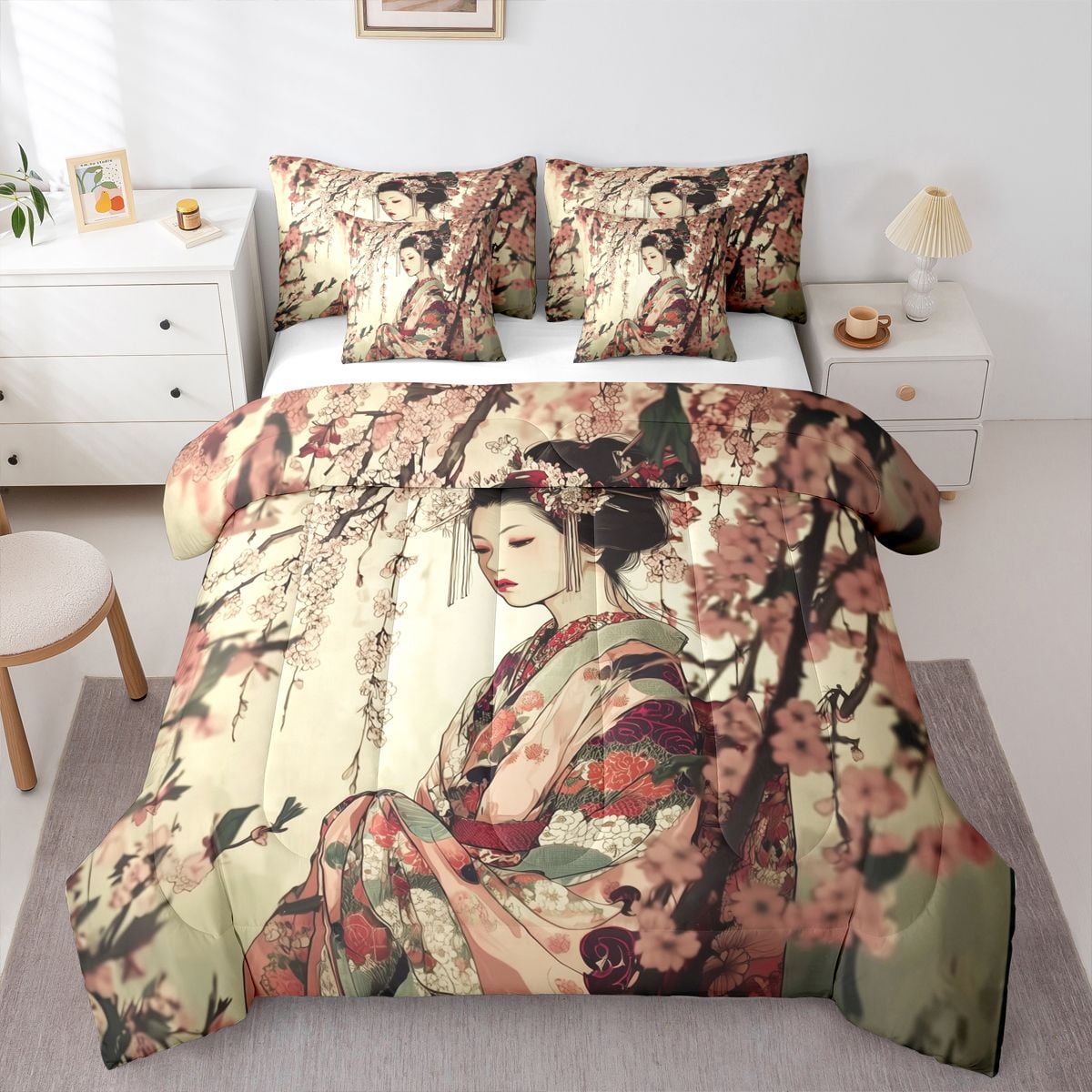 Castle Fairy Oriental Samurai Bedding Comforter Set,Cherry Blossom Full ...