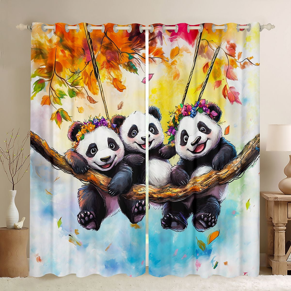 Castle Fairy Panda Curtains Pack of 2 (42x84 Each),Kawaii Floral ...