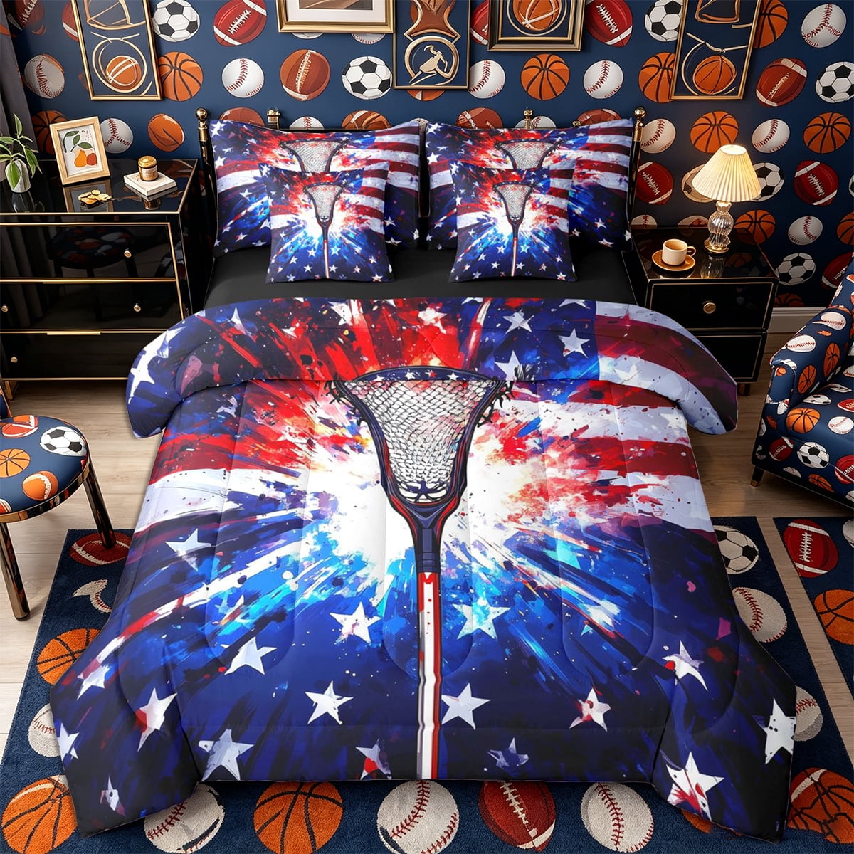 Castle Fairy Patriotic Lacrosse Stick Twin Bedding 7-Piece, American ...