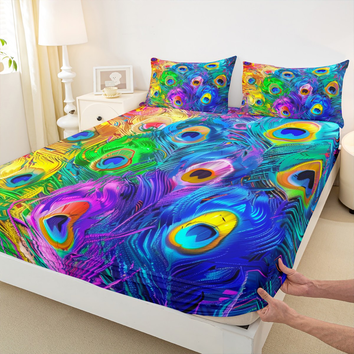 Castle Fairy Peacock Feather 4-Piece Full Size Sheets,Watercolor ...
