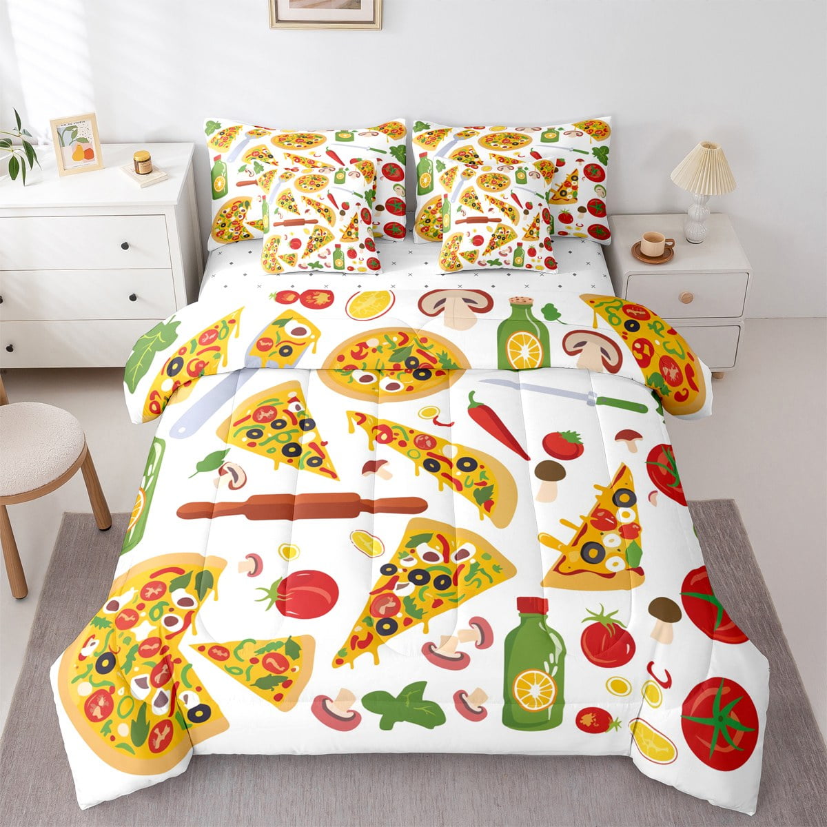 Castle Fairy Pepperoni Pizza 7pcs Bedding Comforter Set for Teens,Fast ...