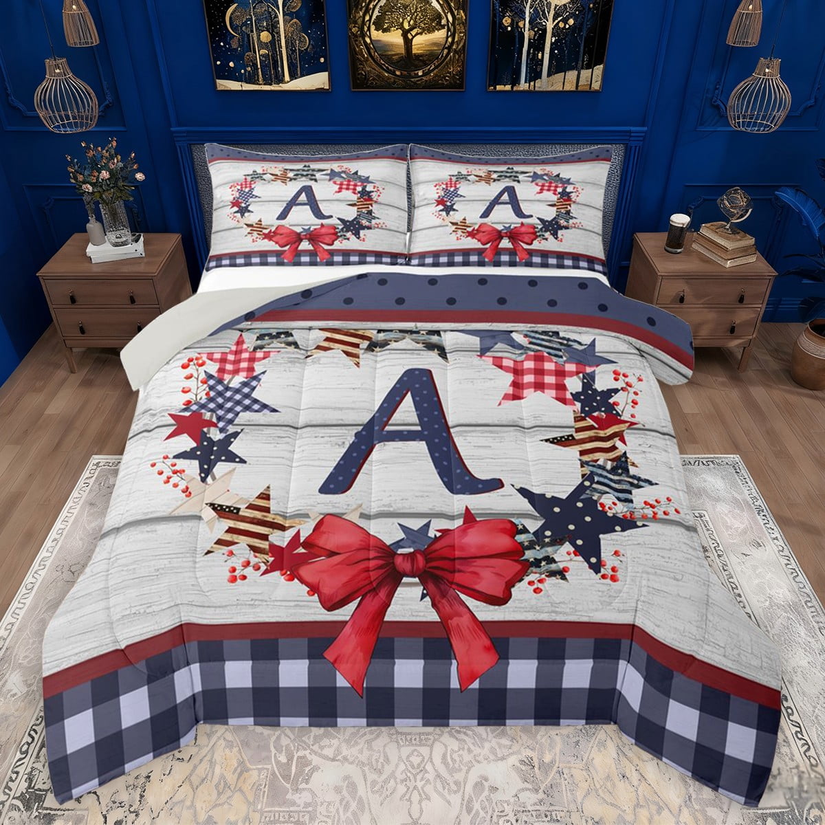 Castle Fairy Personalized Bow Knot Initial A Full Size Comforter Sets 3 ...