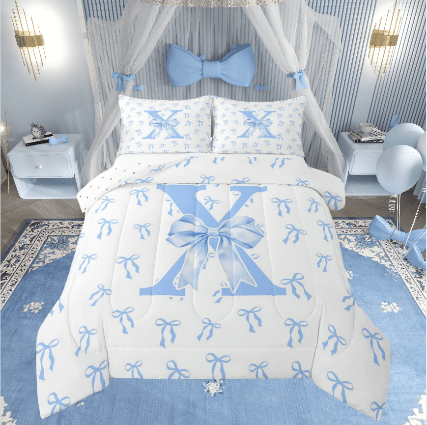 Castle Fairy Personalized Initial 3 Pieces Queen Comforter Set for Kids,Bow Alphabet Ultra Soft ...