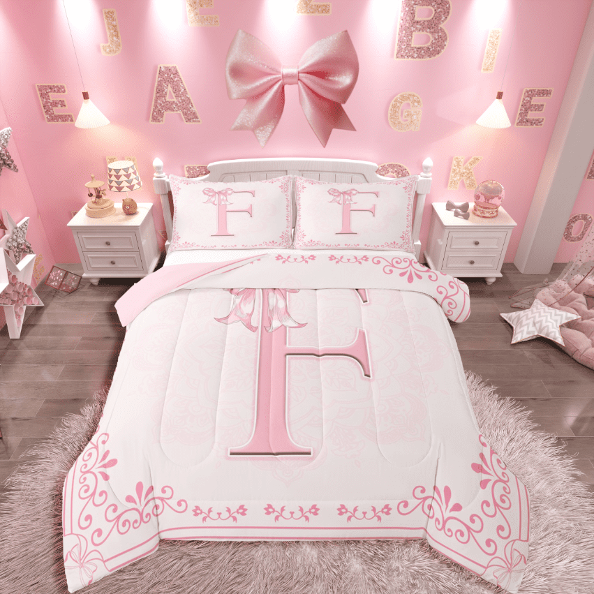 Castle Fairy Personalized Initial 3pcs King Size Comforter Sets,Pink ...