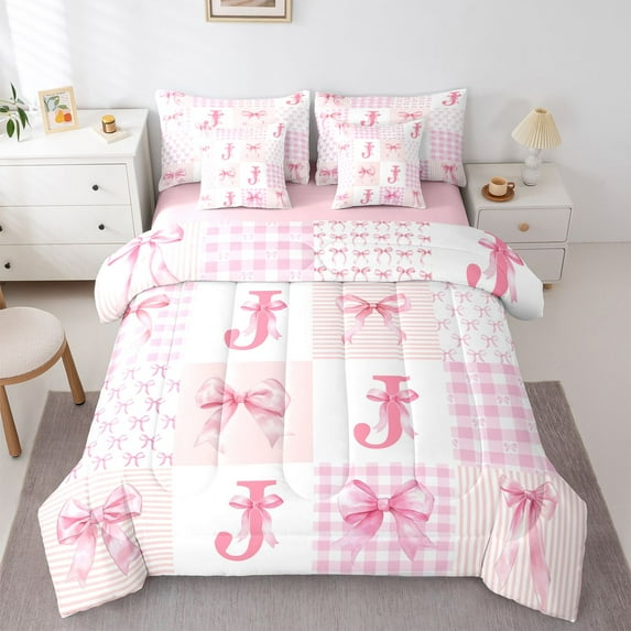 Castle Fairy Personalized Initial J Twin Bedding Sets,Pink Bow Bedding ...