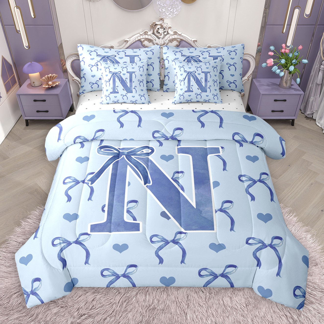 Castle Fairy Personalized Initial Letter N 7-Piece Twin Bedding Sets ...