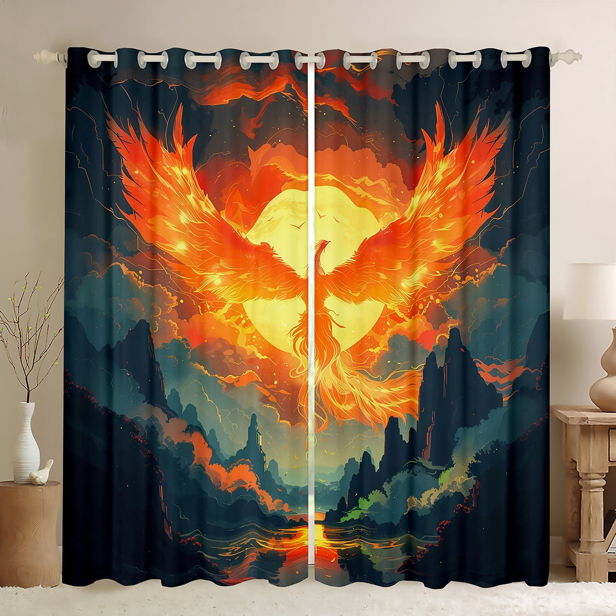 Castle Fairy Phoenix Black Out Curtains,Chinese Mythology Curtains Pack ...
