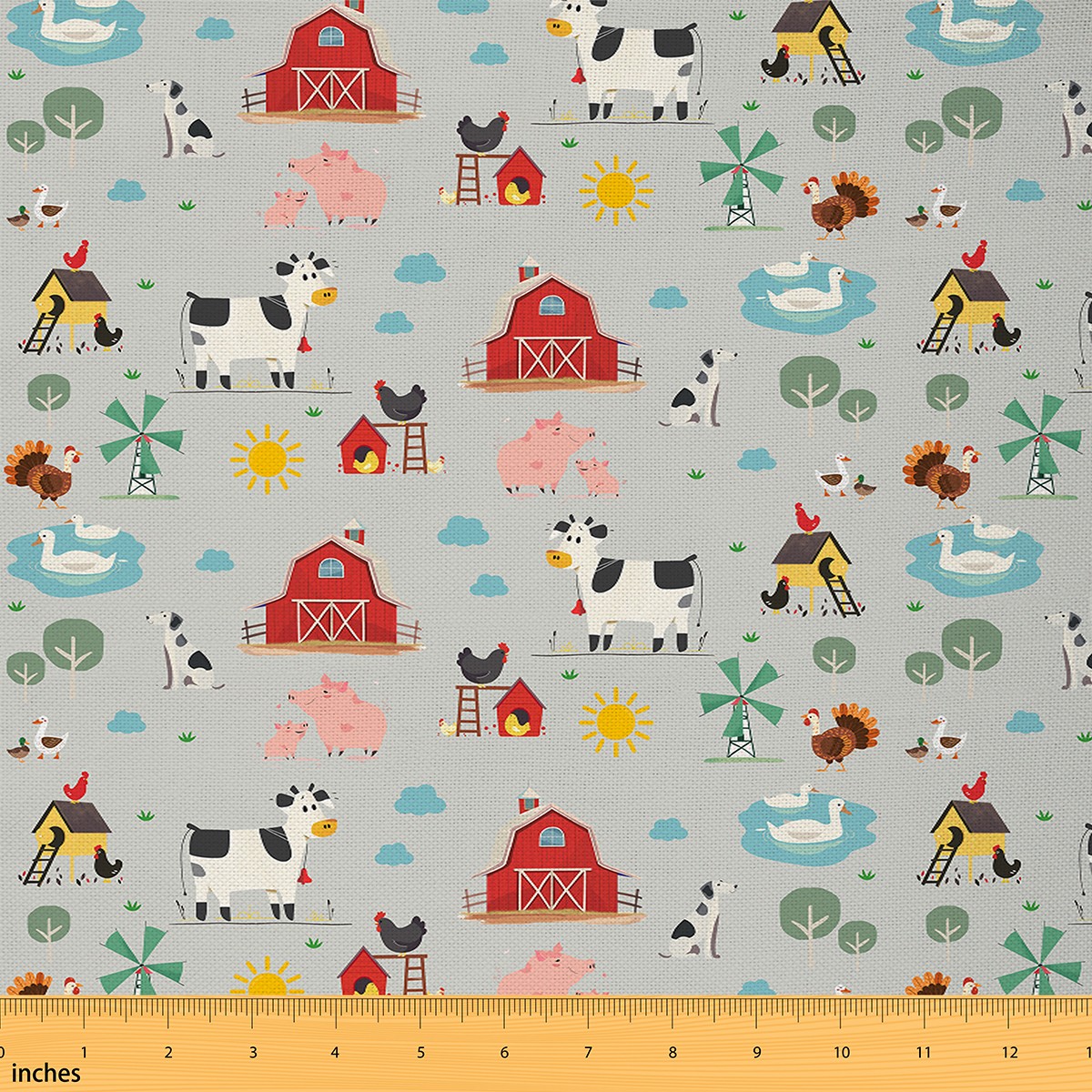 Castle Fairy Pig Cow Rooster Fabric by the Yard 1 Yard,Cartoon Animal ...