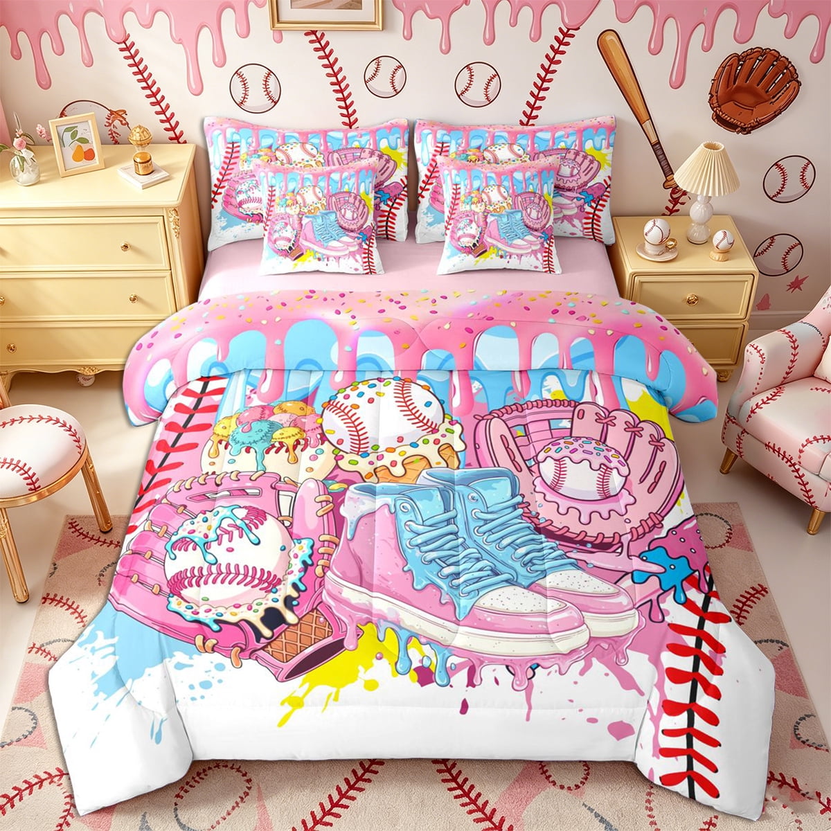Castle Fairy Pink Baseball Glove Twin Bedding 7-Piece, Sport Theme Ice ...