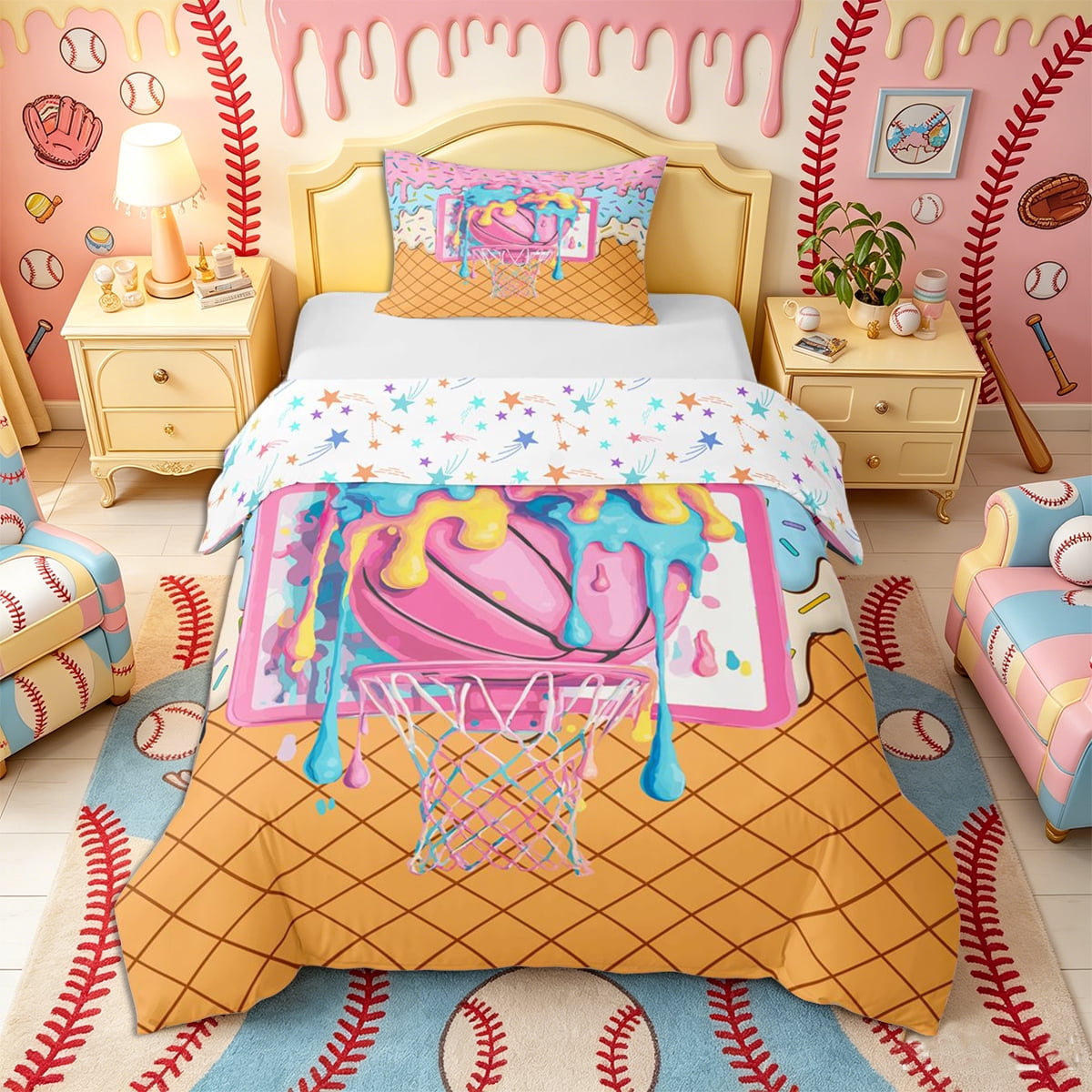 Castle Fairy Pink Basketball Twin Duvet Cover, Ice Cream Drip Twin ...