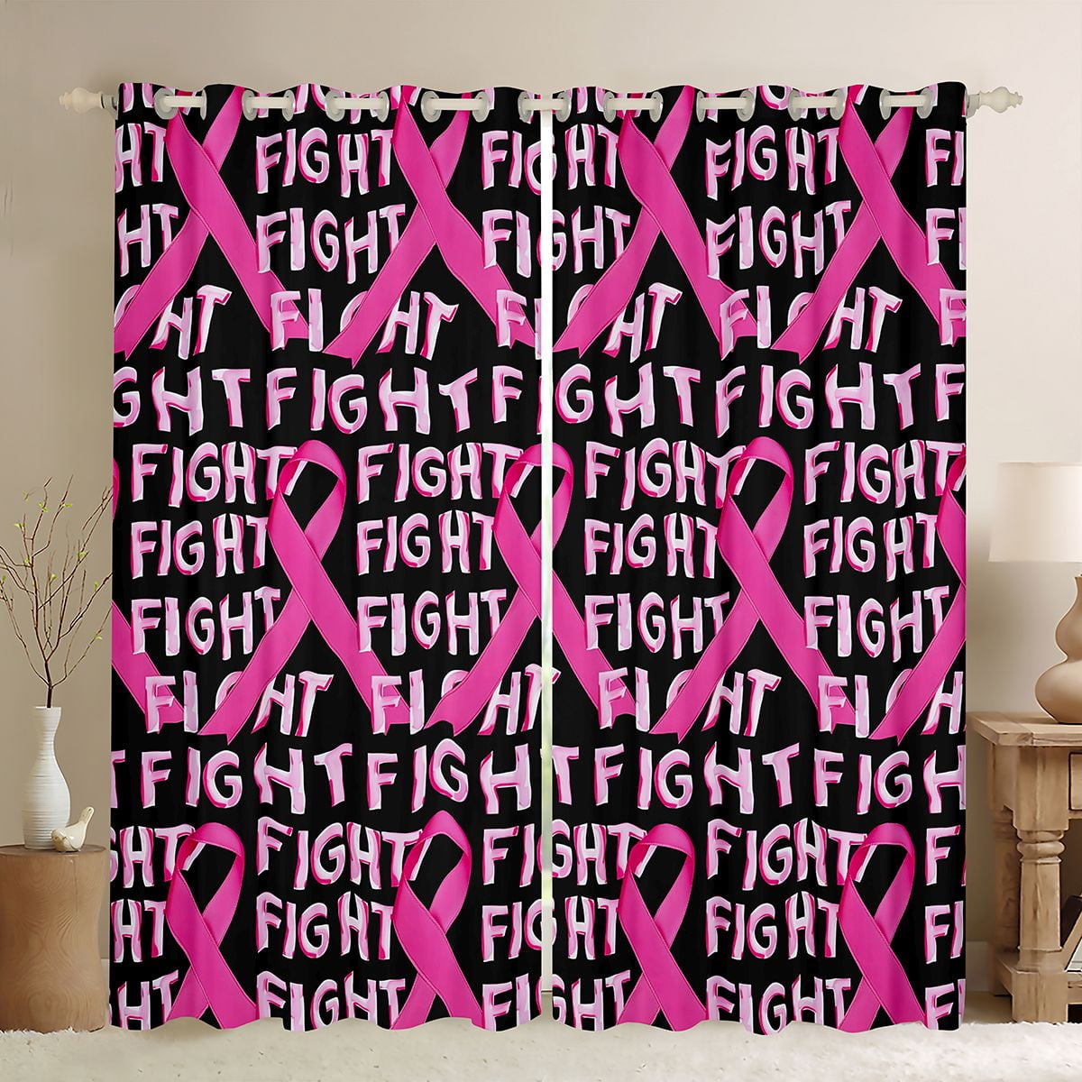 Castle Fairy Pink Blackout Curtains Set of 2 (52x84 Each),Breast Cancer ...