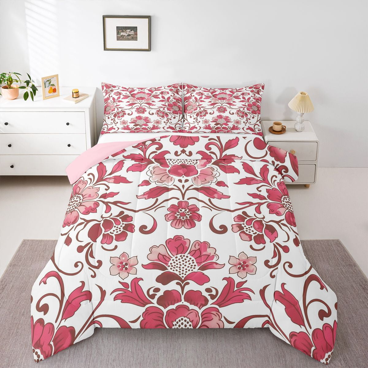 Castle Fairy Pink Blossoms Queen Comforter Set,Chic Floral Flower ...
