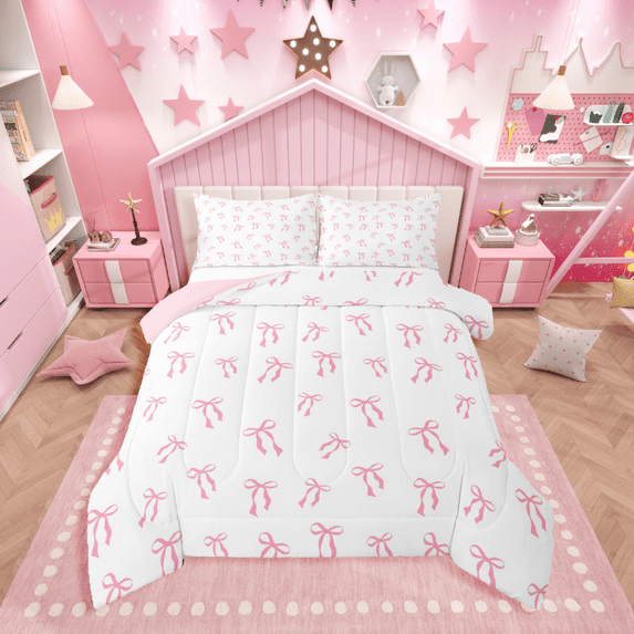 Castle Fairy Pink Bow 3 Pieces Queen Comforter Set,Cartoon Bowknot ...