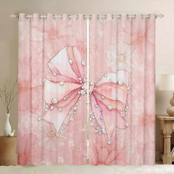 Castle Fairy Pink Bow Curtains Pack of 2 (42x84 Each) for Kids Teens ...