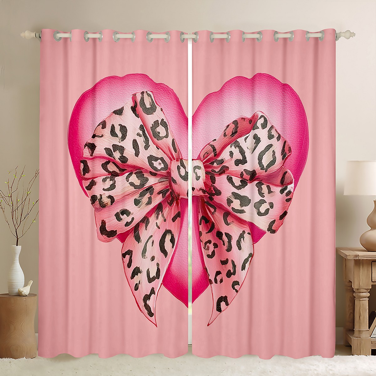 Castle Fairy Pink Bowknot Black Out Curtains,Leopard Print Curtains ...