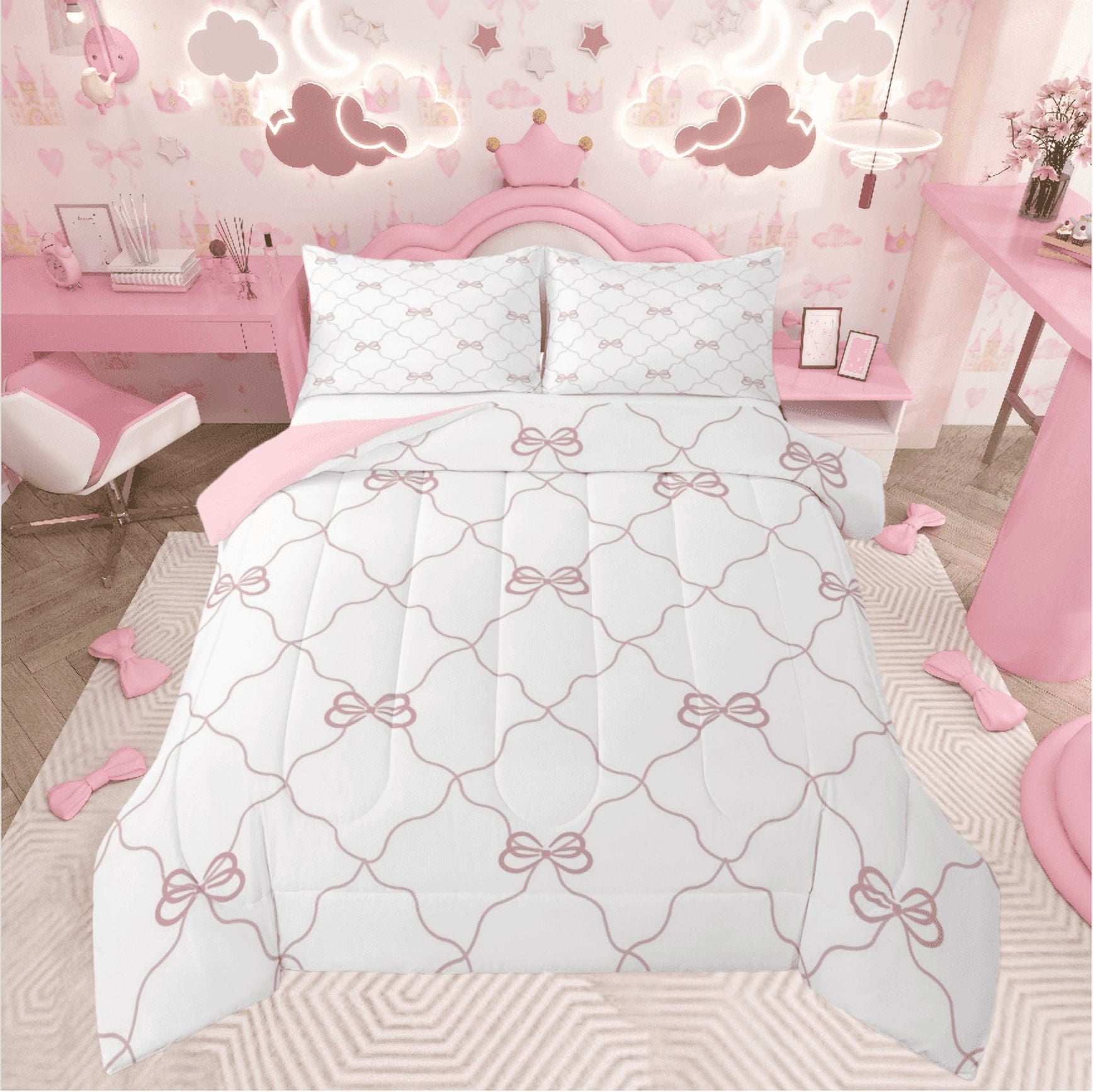 Castle Fairy Pink Bowknot Girl 2pcs Bedding Comforter Set,Dreamy ...
