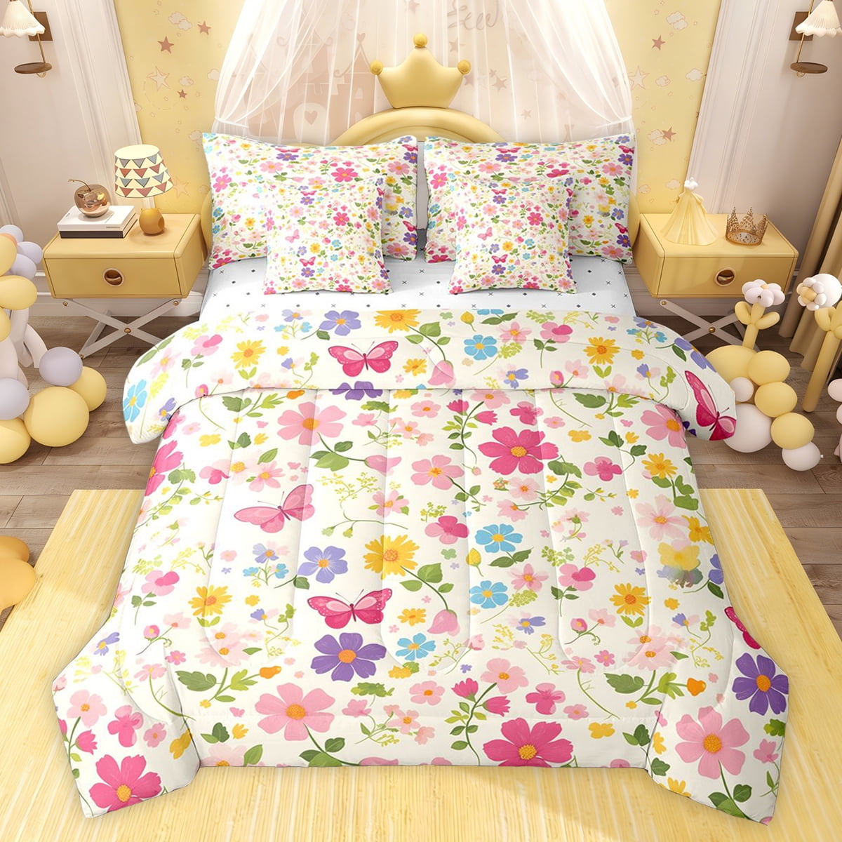 Castle Fairy Pink Butterflies Bedding Comforter Set,Spring Garden ...
