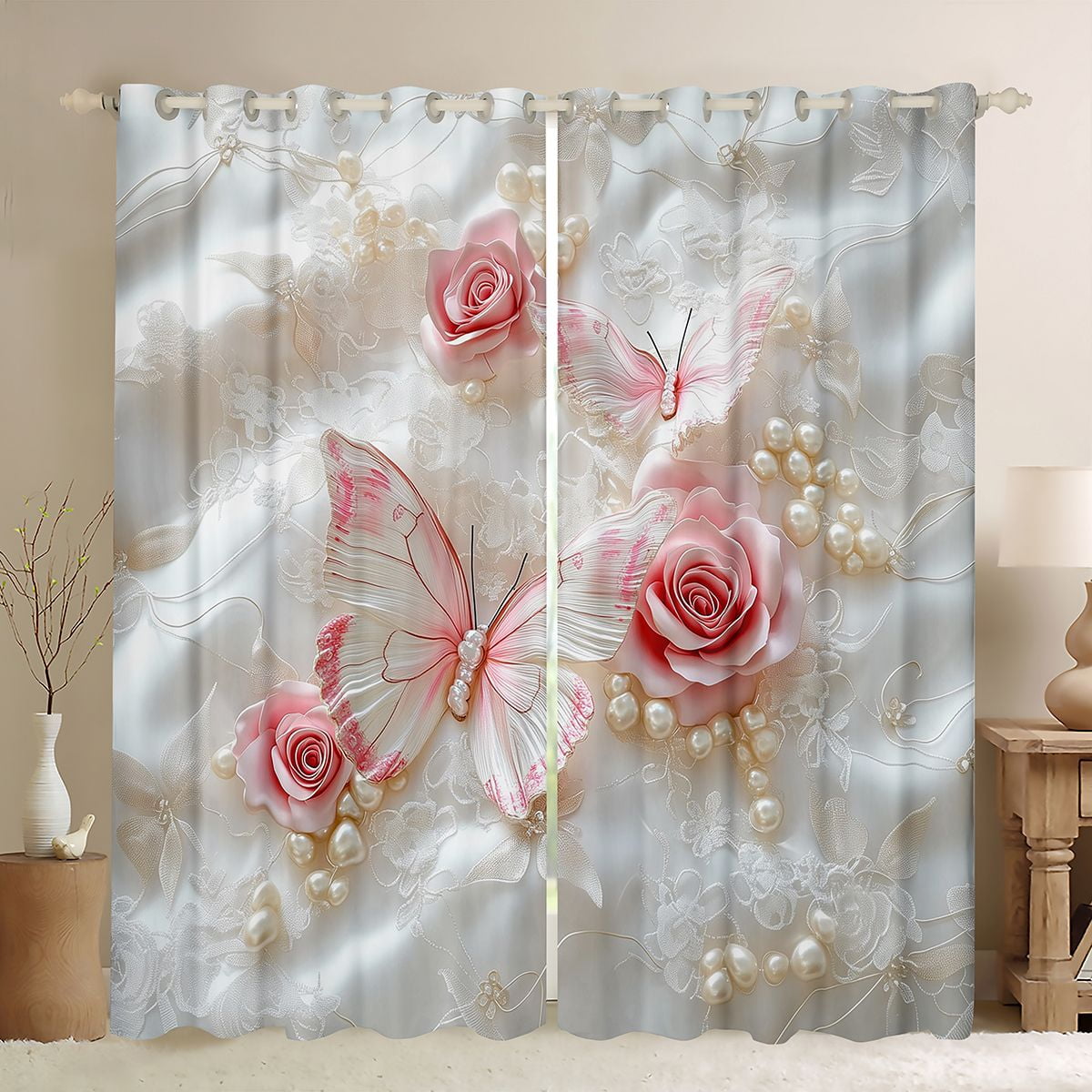 Castle Fairy Pink Butterfly Blackout Curtains Set of 2 (52x84 Each ...
