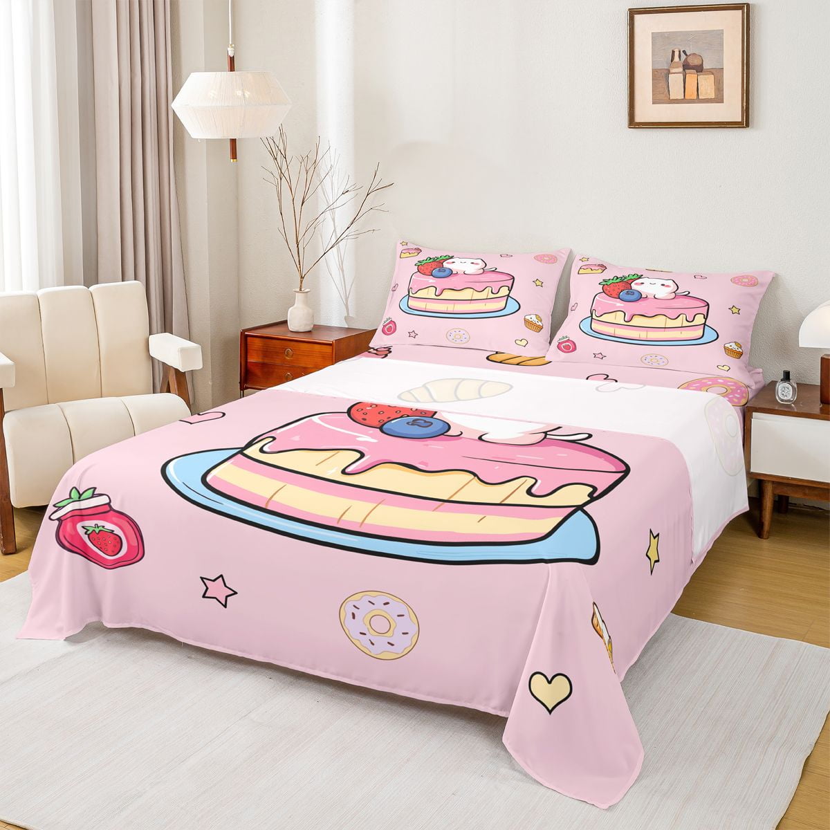 Castle Fairy Pink Dessert Cake Twin Sheet Sets,Kawaii Strawberry ...