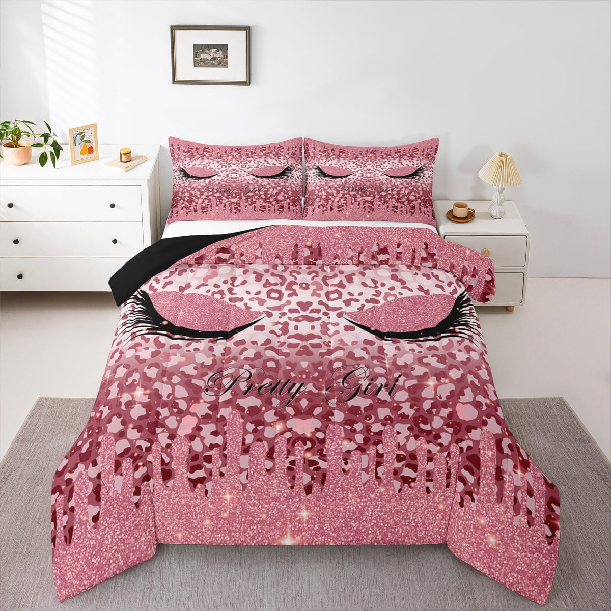 Castle Fairy Pink Eyelash 3-Piece Full Size Comforter Sets,Leopard ...