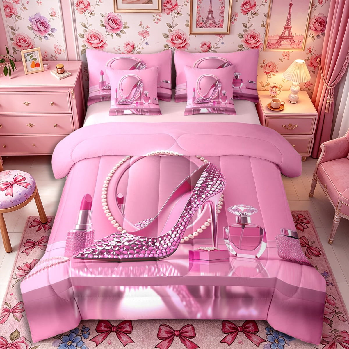Castle Fairy Pink Fahion Feminine Lip Print King Bedding 7pcs,Crystal ...