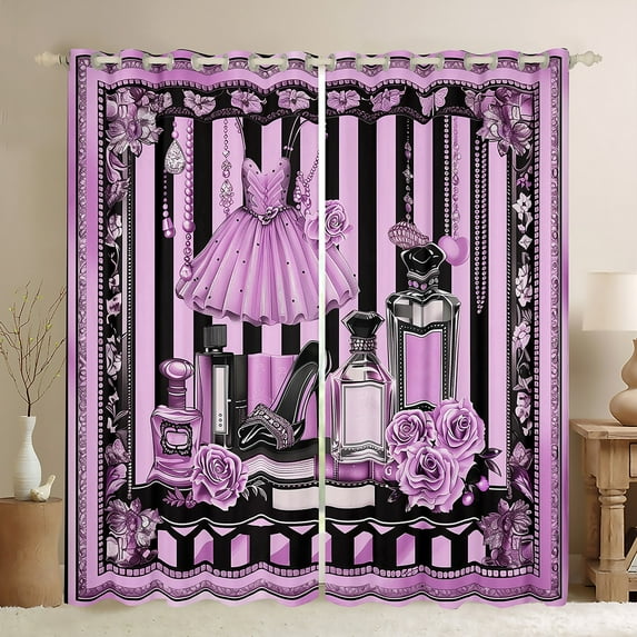 Castle Fairy Pink Fashion Black Out Curtains,Stripes Curtains Pack of 2 ...