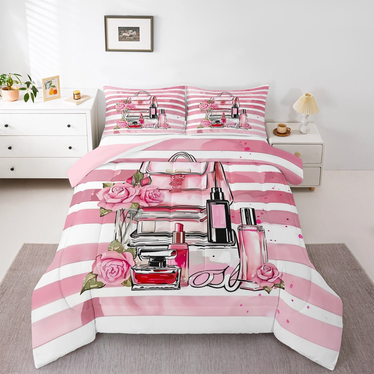 Castle Fairy Pink Fashion Girl Full Size Comforter Sets,Floral Rose ...