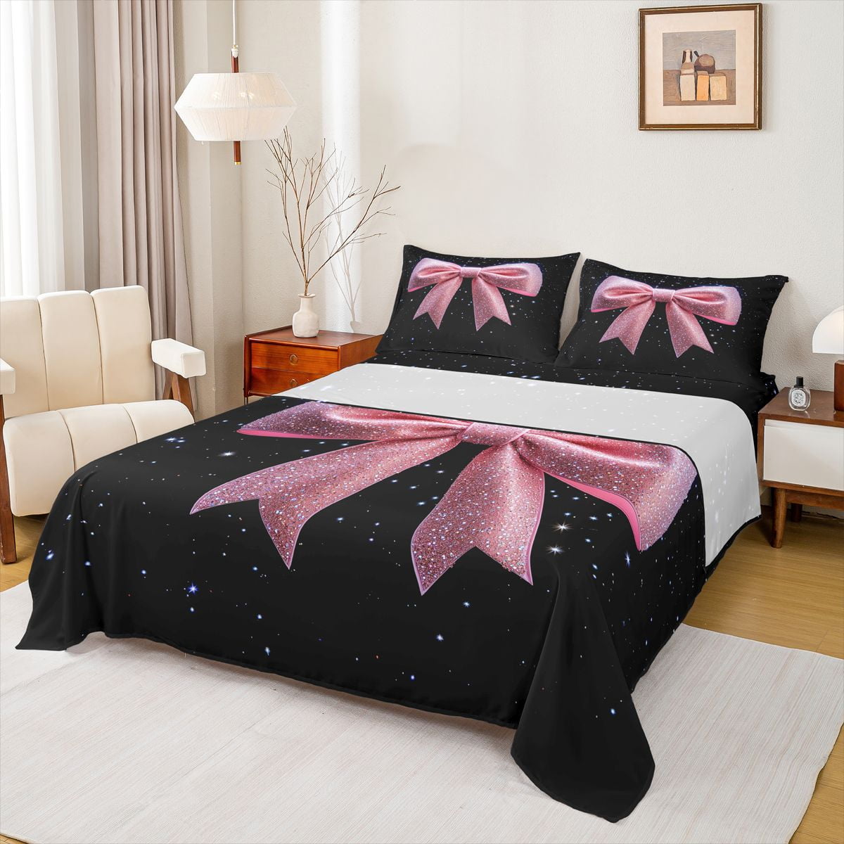 Castle Fairy Pink Glitter Bowtie Twin Sheet Sets 3pcs for Adults Female ...
